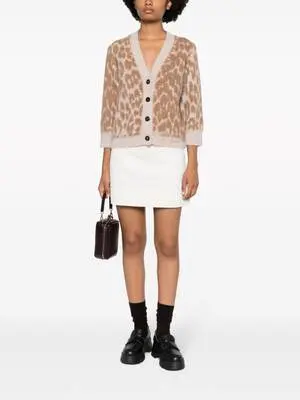 GANNI Leopard-jacquard V-neck Cardigan