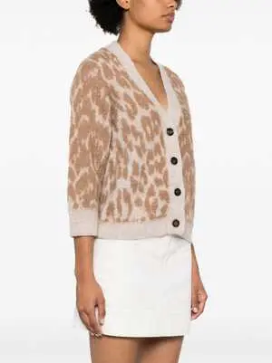 GANNI Leopard-jacquard V-neck Cardigan