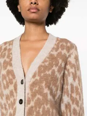 GANNI Leopard-jacquard V-neck Cardigan