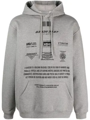VTMNTS Movie Barcode Definition Cotton Hoodie - Grey