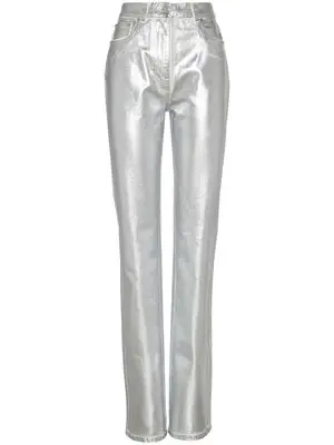 FERRAGAMO Laminated-finish Straight-leg Trousers - Silver