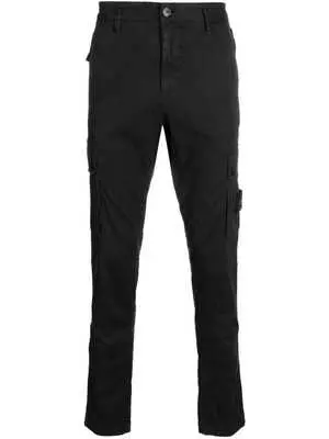 Stone Island Compass-motif Tapered Trousers - Black