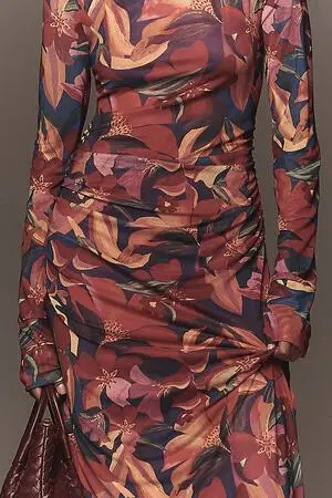 knee length dresses for ladies Farm Rio Mesh Mock Neck Long Sleeve Midi Dress main image 0