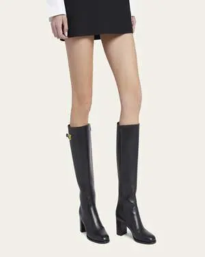 Valentino Garavani Leather Knee High Boots With Logo