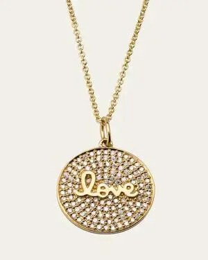 SYDNEY EVAN Diamond Love Script Medallion Necklace - Gold