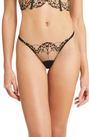 Bluebella Marisa Embroidered Mesh Thong - Black/sheer