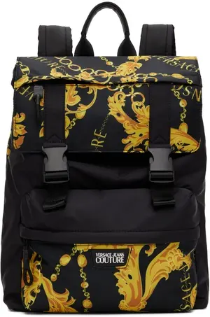 Versace Versace Jeans Couture Black & Gold Iconic Backpack - Eg89 Black + Gold