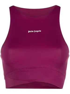 Palm Angels Printed-logo Cropped Top - Purple