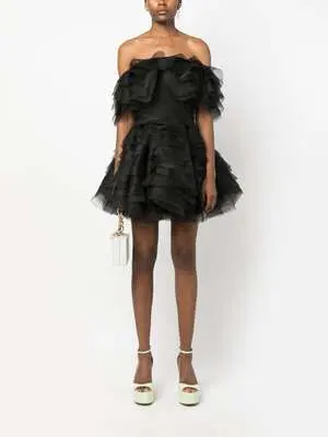 ANA RADU Off-shoulder Organza Minidress - Black