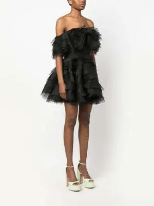 ANA RADU Off-shoulder Organza Minidress - Black
