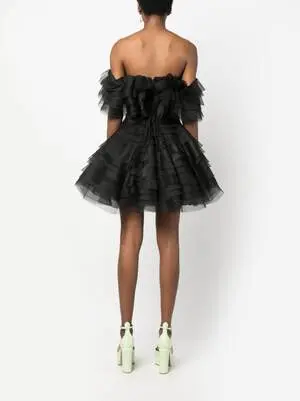 ANA RADU Off-shoulder Organza Minidress - Black
