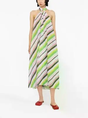 GANNI Striped Halterneck Midi Dress