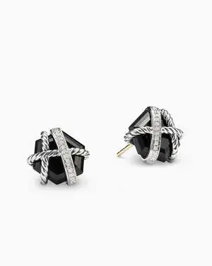 David Yurman Cable Wrap Stud Earrings In Sterling Silver With Diamonds - Black Onyx