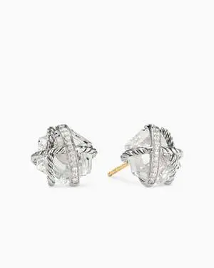 David Yurman Cable Wrap Stud Earrings In Sterling Silver With Diamonds - Crystal