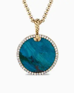 David Yurman 18k Yellow Gold Disc Pendant With And Diamonds - Chrysocolla