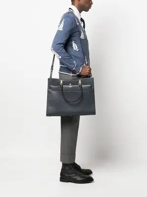 Thom Browne Pebbled-leather Duet Tote - Blue