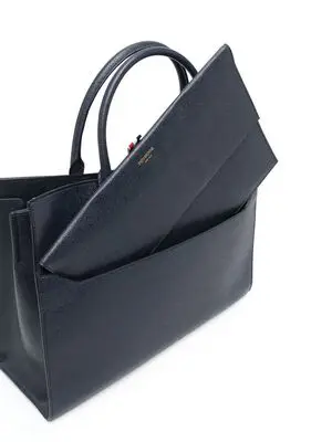 Thom Browne Pebbled-leather Duet Tote - Blue