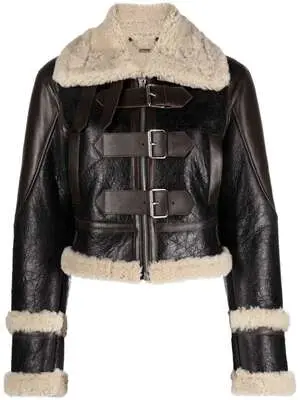 BLUMARINE Shearling-Trim Leather Jacket