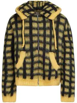 Marni Checked Mohair-blend Cardigan - Yellow