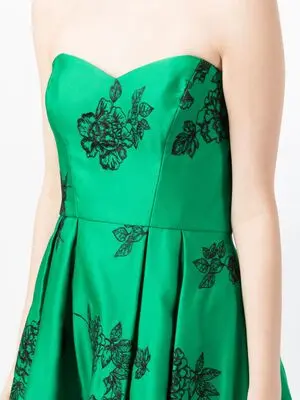 Marchesa Floral-embroidery Strapless Midi Dress - Green