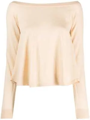 SEMICOUTURE Bardot-neckline Virgin Wool Jumper - Neutrals
