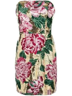 Marchesa Floral-embroidered Strapless Mini Dress