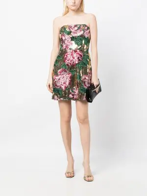 Marchesa Floral-embroidered Strapless Mini Dress