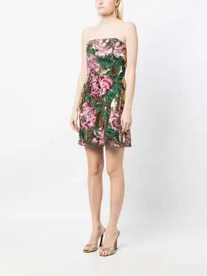 Marchesa Floral-embroidered Strapless Mini Dress