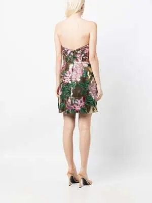Marchesa Floral-embroidered Strapless Mini Dress