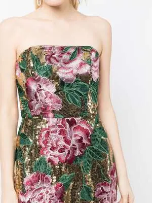Marchesa Floral-embroidered Strapless Mini Dress