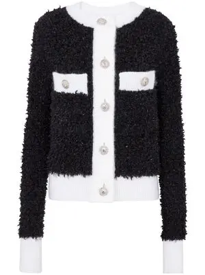 Balmain Bouclé Knitted Cardigan - Black