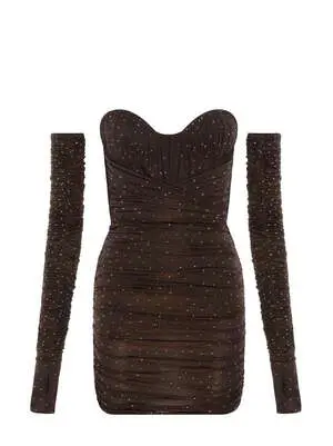Alex Perry Koda Ruched Mini Dress - Brown