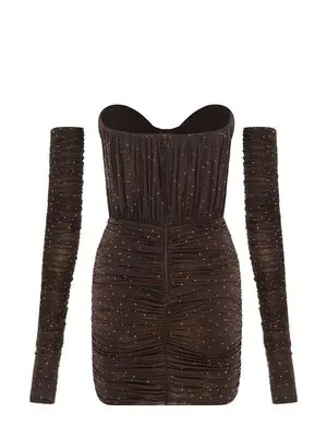 Alex Perry Koda Ruched Mini Dress - Brown
