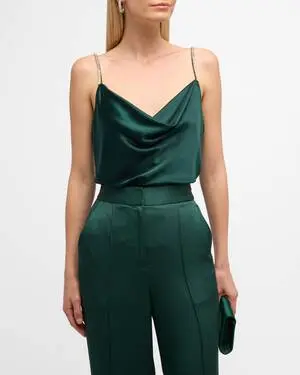 Veronica Beard Sola Silk Cowl-neck Cami Top - Pine