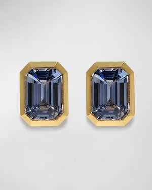 AZLEE 18k Yellow Gold Large Sapphire Stud Earrings
