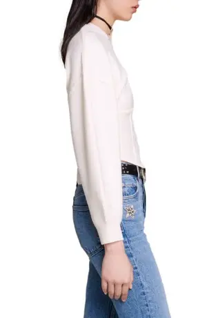 Maje Crop Lantern Sleeve Sweater With Corset Detail