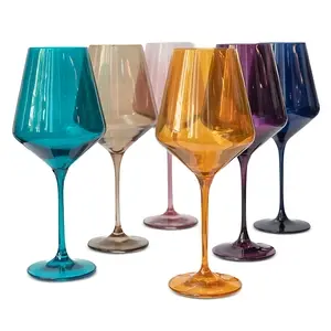 ESTELLE COLORED GLASS Stem Wine Glasses, Set Of 6 - Fall Multi