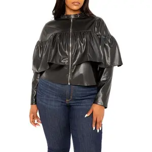 BUXOM COUTURE Ruffle Faux Leather Jacket