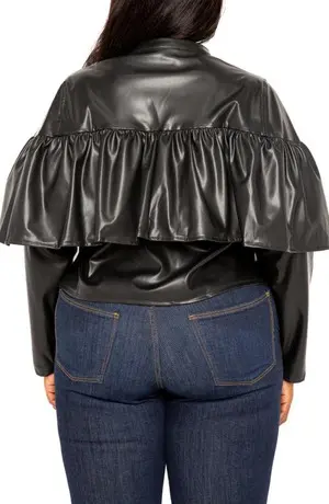 BUXOM COUTURE Ruffle Faux Leather Jacket