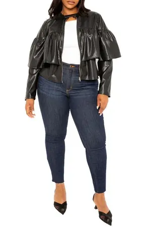 BUXOM COUTURE Ruffle Faux Leather Jacket
