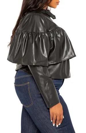BUXOM COUTURE Ruffle Faux Leather Jacket