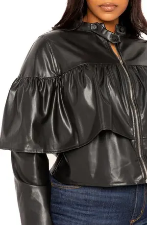 BUXOM COUTURE Ruffle Faux Leather Jacket