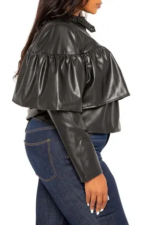 BUXOM COUTURE Ruffle Faux Leather Jacket