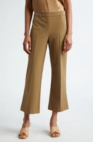 Vince Pintuck Crop Flare Cotton Blend Pants Tapenade