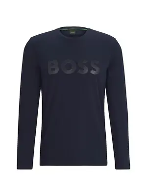 BOSS Men's Stretch-Cotton T-Shirt With Mirror-Effect Logo - Dark Blue  - Dark Blue