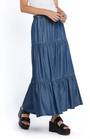 WASH LAB DENIM Tiered Maxi Skirt