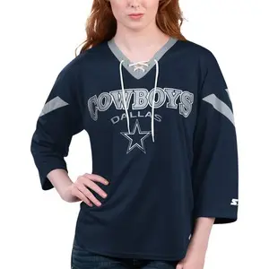 STARTER Dallas Cowboys Rally Lace-up 3/4-sleeve T-shirt - Navy