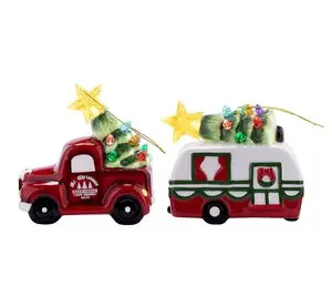 MR. CHRISTMAS 4.5' Set Of 2 Ceramic Retro Vehic E Ornaments - One-color