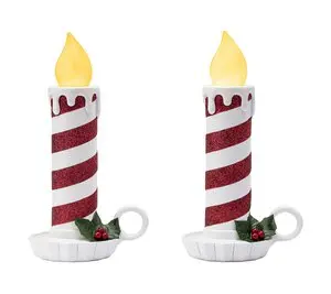 MR. CHRISTMAS 10' S/2 Led Resin Striped Candles Red & White - One-color