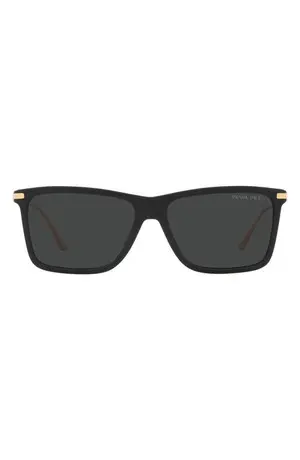Prada 58mm Polarized Rectangular Sunglasses - Matte Black